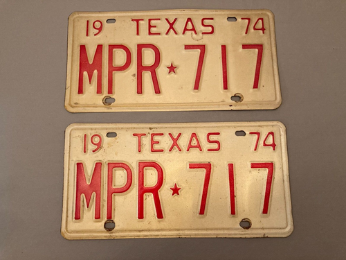 Pair of 1974 Red on White Texas License Plates MPR-717 | eBay