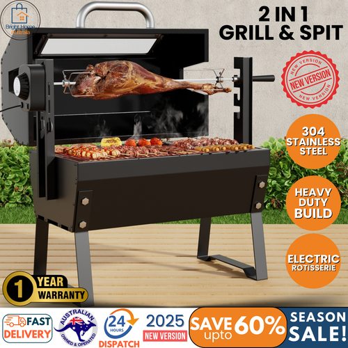 Spit Roaster Portable BBQ Grill Charcoal Smoker 2in1 Outdoor Cooking ...