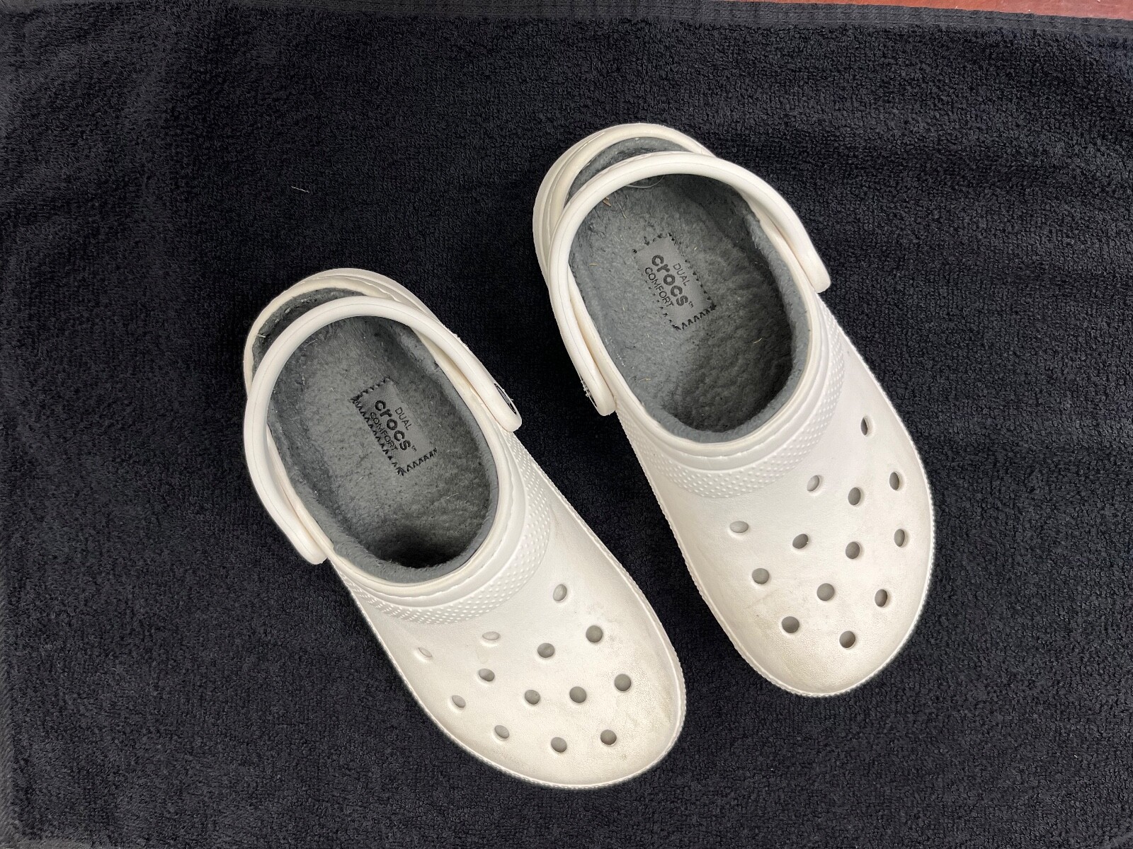 Crocs Classic White Gray Faux Fur Lined Clog Shoes Si… - Gem