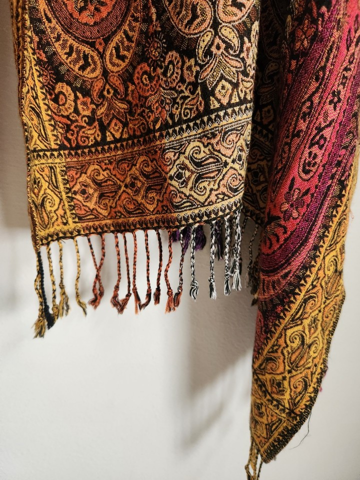 Paisley Shawl Scarf Boho Bohemian Gypsy Earth Tones Fringes Pashmina ...