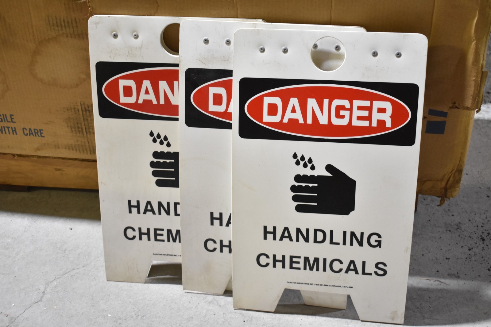 CARLTON INDUSTRIES DANGER HANDLING CHEMICALS, FLOOR SIGN, 20" X 12 ...