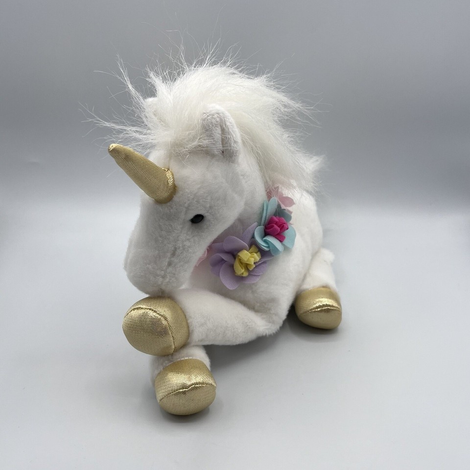 Aurora White Unicorn Horse Flower Wreath Stuffed Animal Plush Super ...