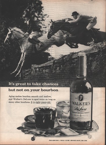 1959 Walker's Deluxe Bourbon Whiskey Fox Hunting Horse Jumping Vintage ...