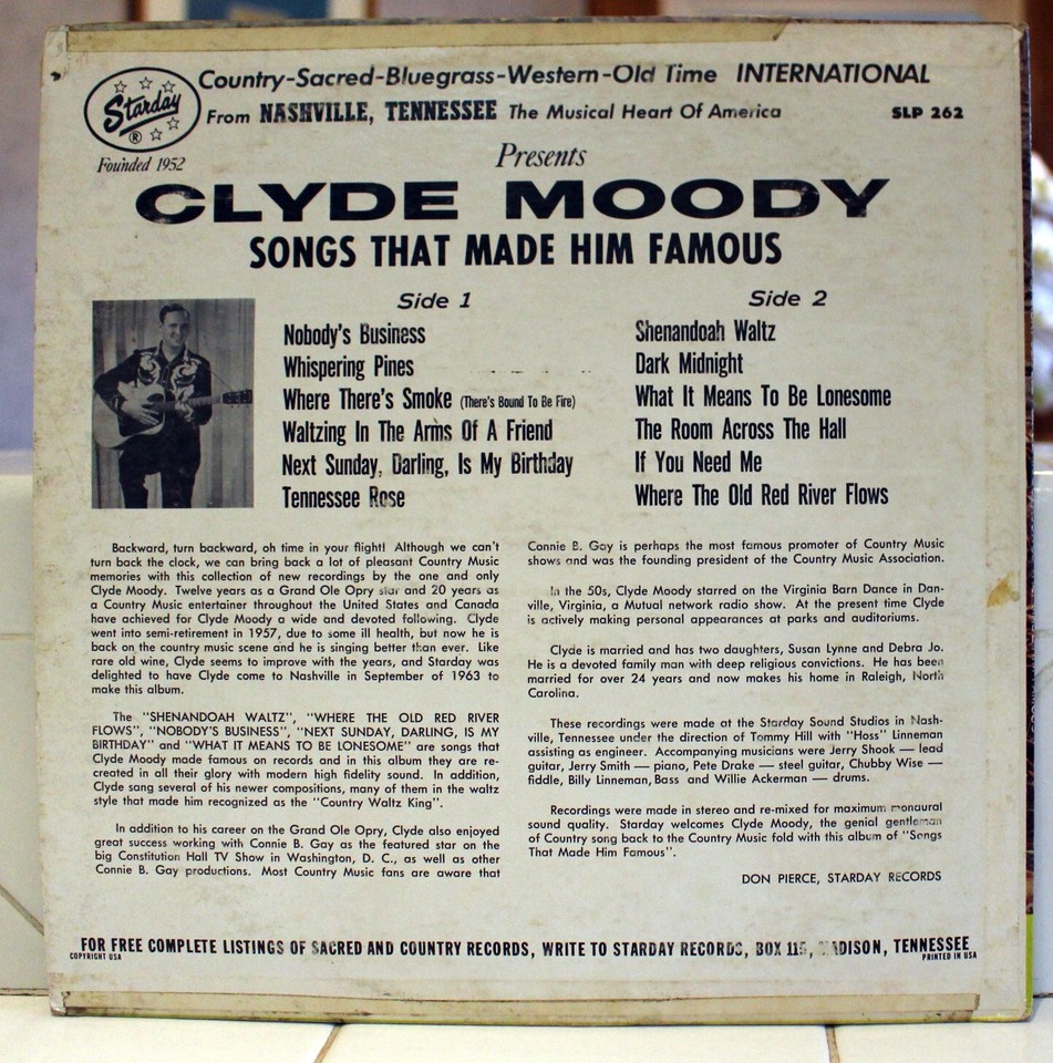 Rare Country LP - Clyde Moody - Songs That Made Him Famous - Starday ...