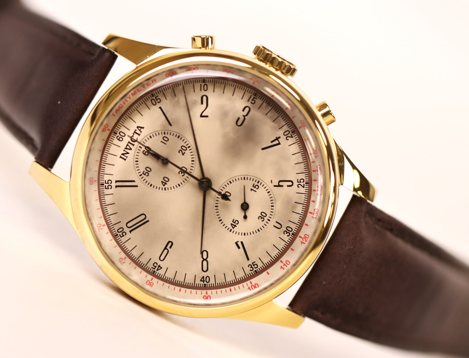 INVICTA Vintage Men 44mm Stainless Steel Gold Beige dial VK61 Quartz ...