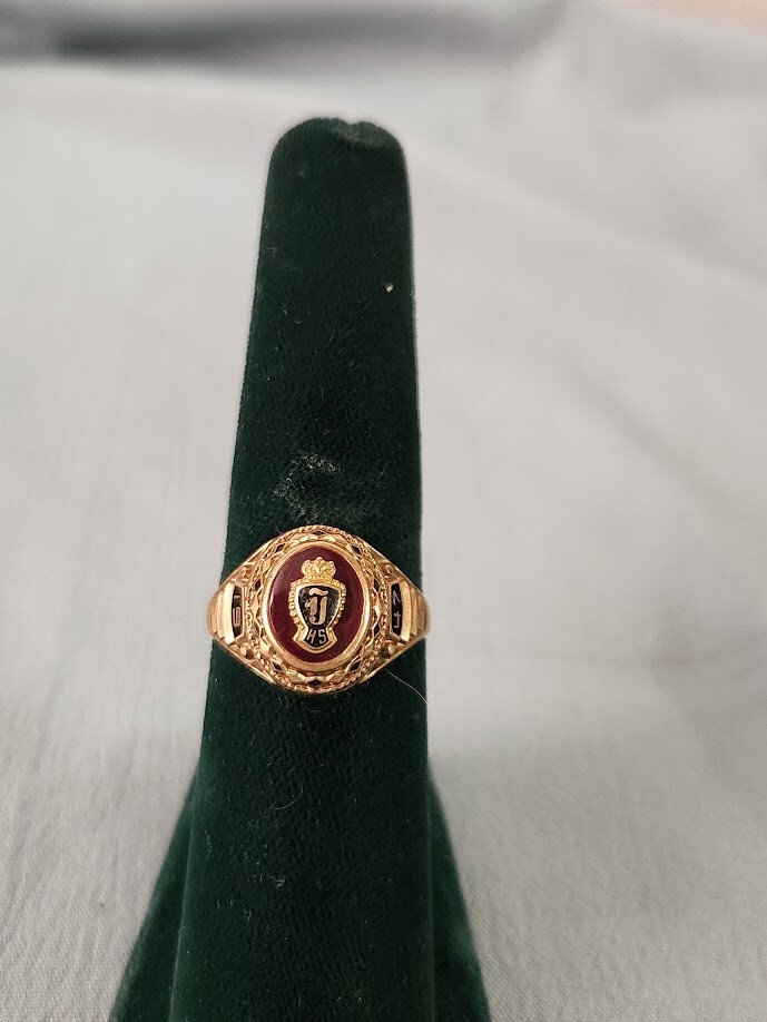 1947 Jostens 10k gold class ring with red stone and b… - Gem