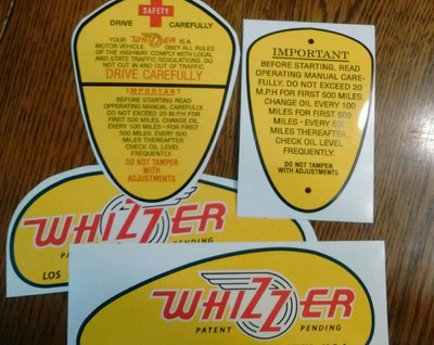 Whizzer H Schwinn 1940's 1950's bicycle motor vinyl decal exact set 4 ...