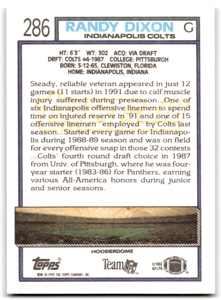 1992 Topps Gold Randy Dixon Indianapolis Colts #286 | eBay