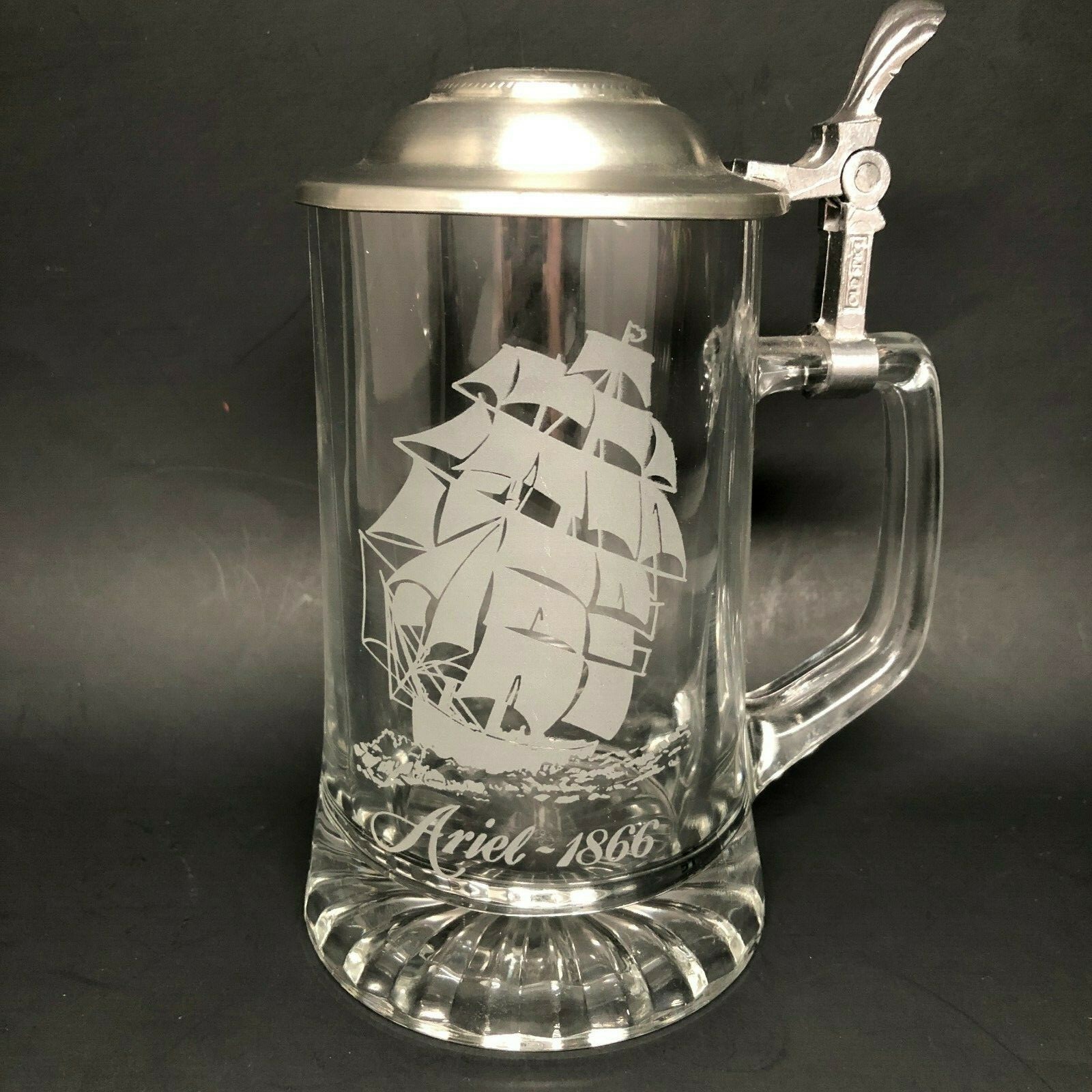 Vintage Old Spice Clear Glass Etched Lidded Stein "Clipper Ship Ariel ...