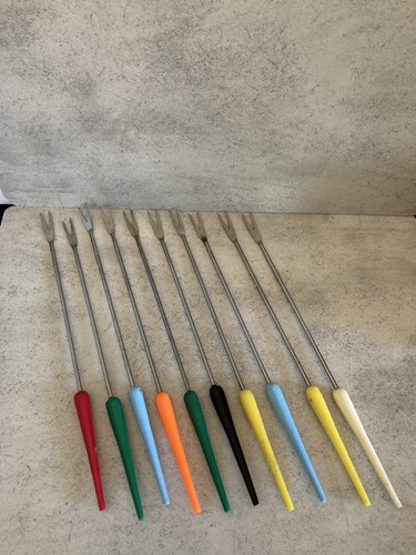 VTG Lot 10 MCM Multi-color Plastic Fondue Forks SEARS 11" STAINLESS ...