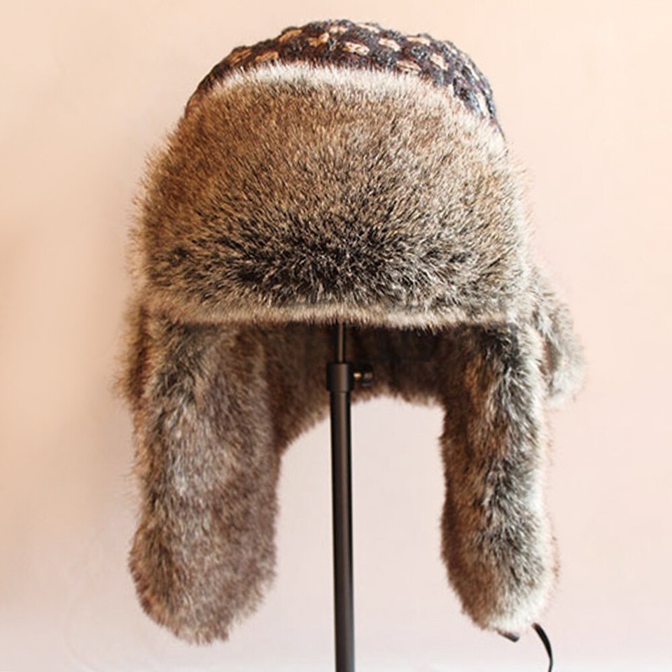 Men Check Trapper Hat Russian Cossack Ushanka Aviator Faux Fur Ski Cap ...