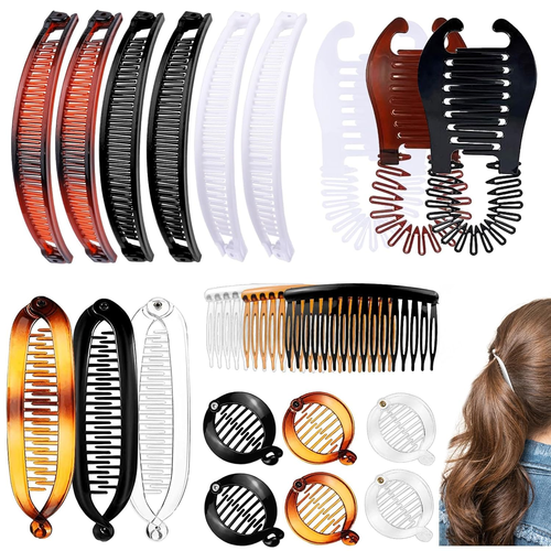 21-Piece Classic Banana Clips - Plastic Twist Hair Side Combs ...