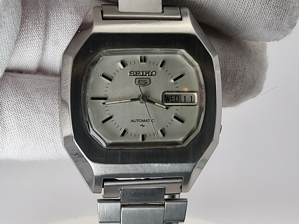 Vintage Retro Octagon Seiko 5 Day Date Automatic White Dial Mens Watch ...