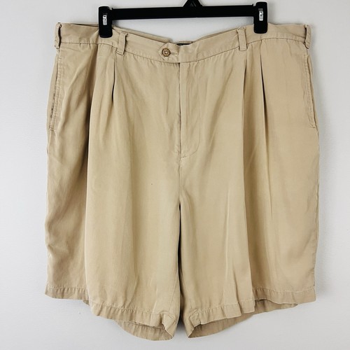 Tom James Khaki Beige Pleated Shorts Super Soft 100% Tencel Resort Wear ...
