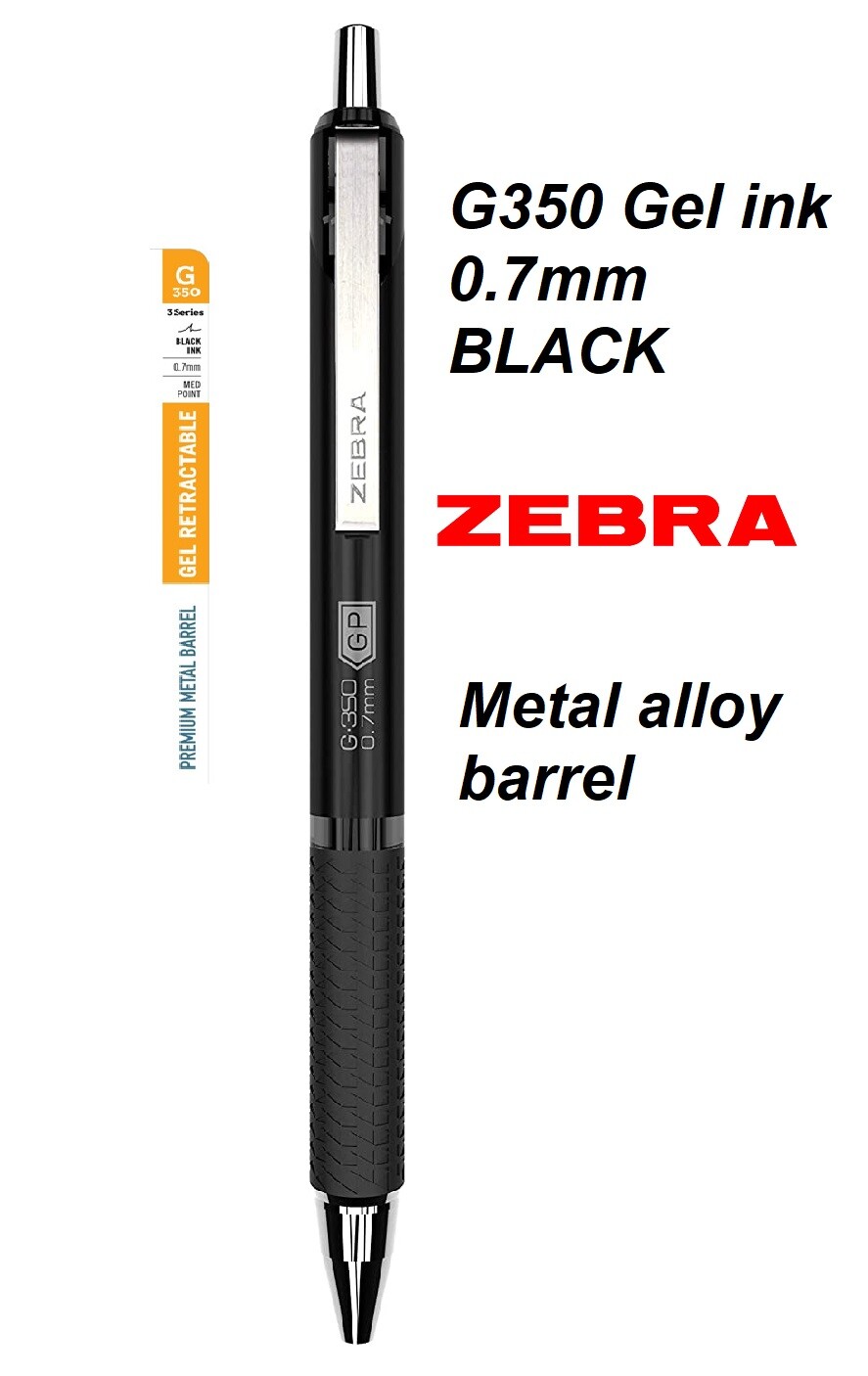 Zebra G350 Retractable Gel Pen, Metal Barrel, 0.7mm BLACK | eBay Australia