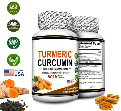 Turmeric Curcumin with Biopterin 2000mg High Absorption Triple Strength ...