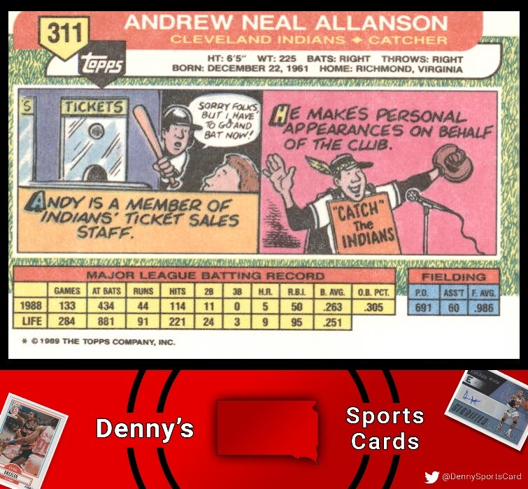 1989 Topps Big #311 Andy Allanson Cleveland Indians Baseball Card | eBay