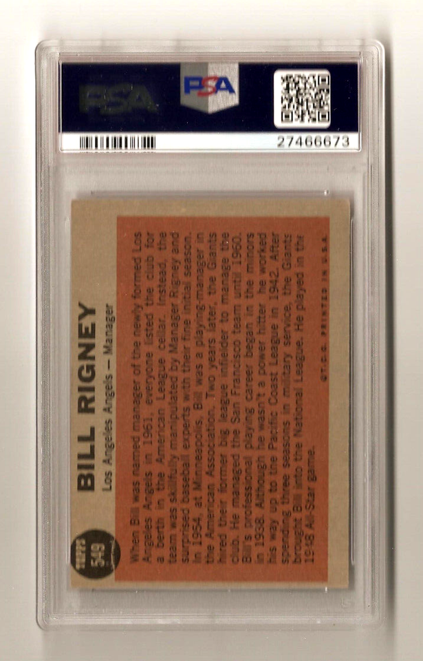Bill Rigney 1962 Topps #549 High Number PSA 4 Miscut L.A. Angels MGR HI ...