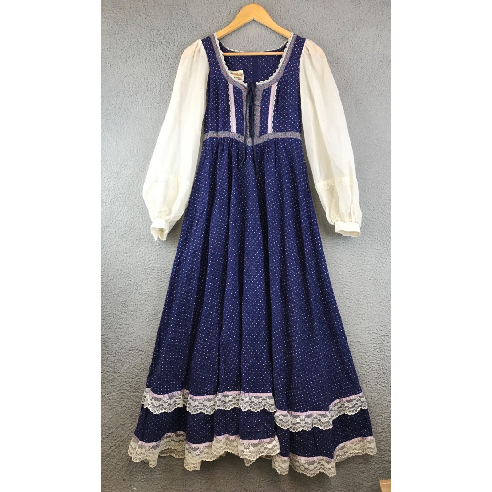 Vintage Gunne Sax 1970 Rare Blue Prairie Boho Lace Fl… - Gem