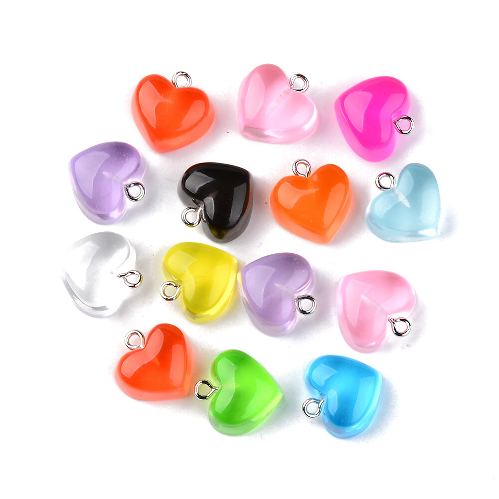 20pcs Transparent Resin Heart Pendants Smooth Mini Dangle Charms Craft ...