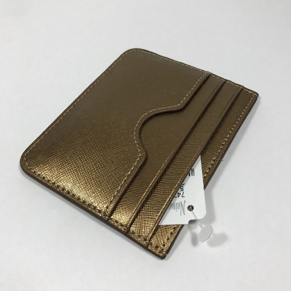 Neiman Marcus Women’s Slim Crosshatched Leather Card Case / Wallet.Dark ...
