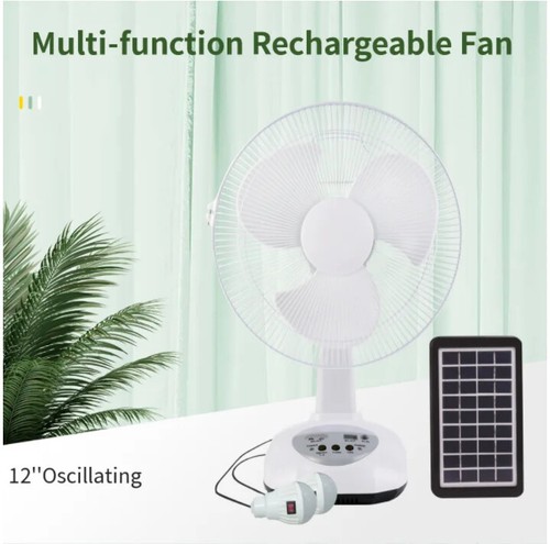 Solar Power Table Fan with LED Bulb Variable Speed Rechargeable Phone ...