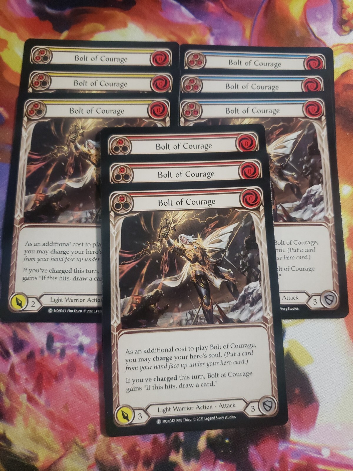 9 Card Playset Bolt of Courage Red/Yellow/Blue Monarch Flesh and Blood ...