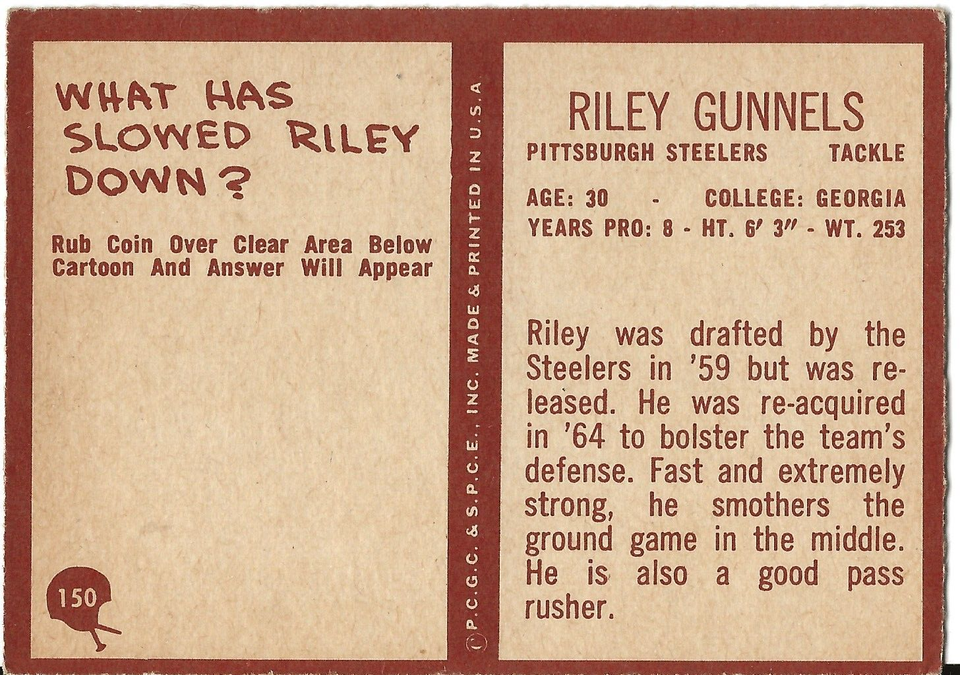 1967 Philadelphia Football Riley Gunnels #150 Pittsburgh Steelers | eBay