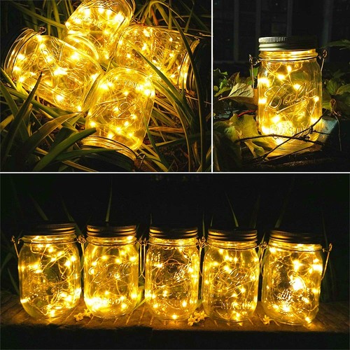 Solar Mason Jar Lights, 8 Pack 15 LED Waterproof Fairy Firefly Jar Lids ...