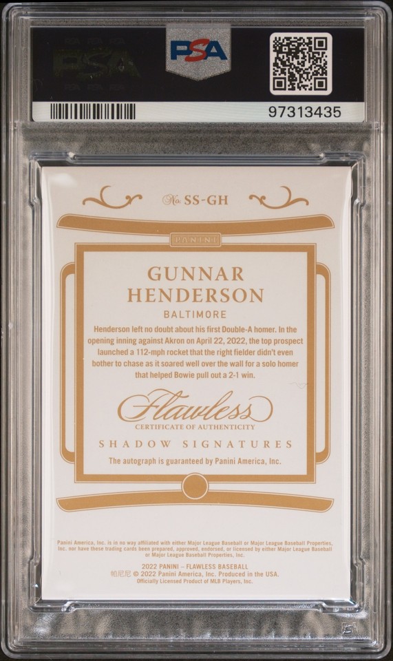 2022 PANINI FLAWLESS SHADOW SIGNATURES #SSGH GUNNAR HENDERSON 7/10 PSA ...
