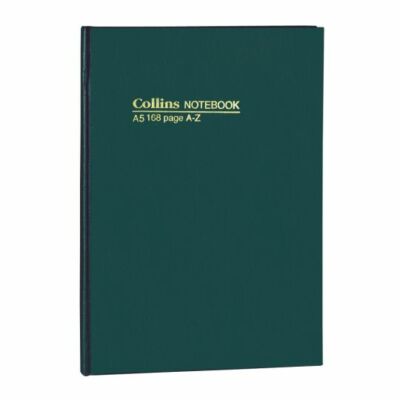 Collins A5 Green Casebound Notebook Feint Indexed A-Z 168P #5504 ...