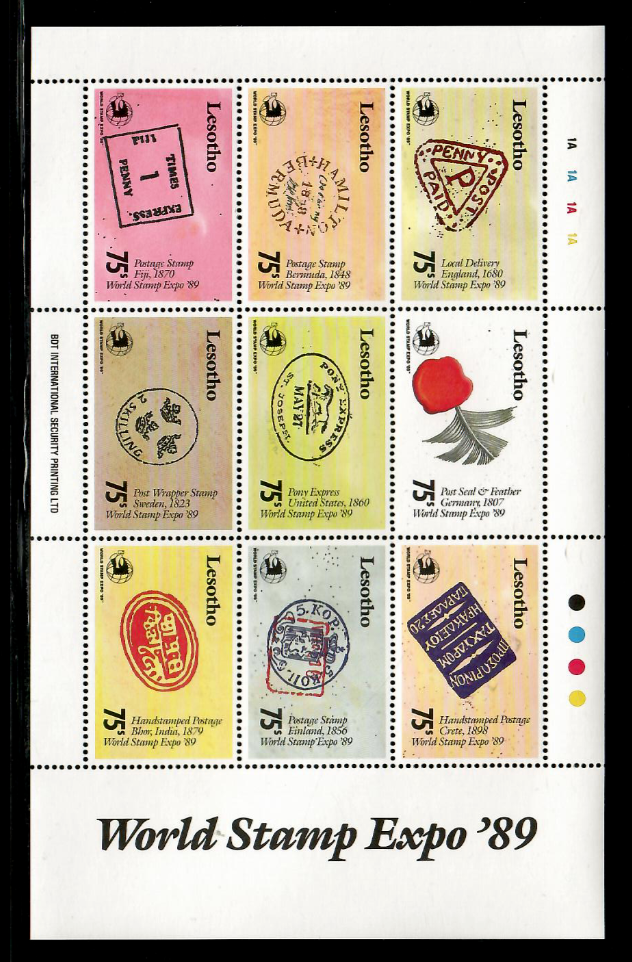 Lesotho 1989 - World Stamp Expo 89' - Sheet of 9 Stamps - Scott #740 ...