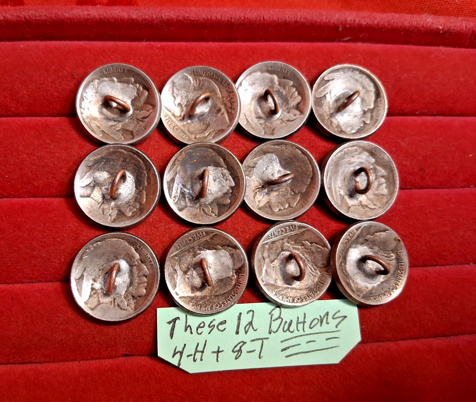 12 Genuine US Buffalo Indian Head Nickel Domed Shank Coin Buttons 3/4 ...