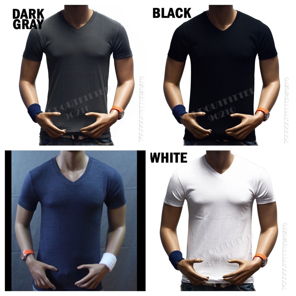 Men Slim T-Shirt V-Neck Fashion Muscle Plain Solid Casual Active Gym ...