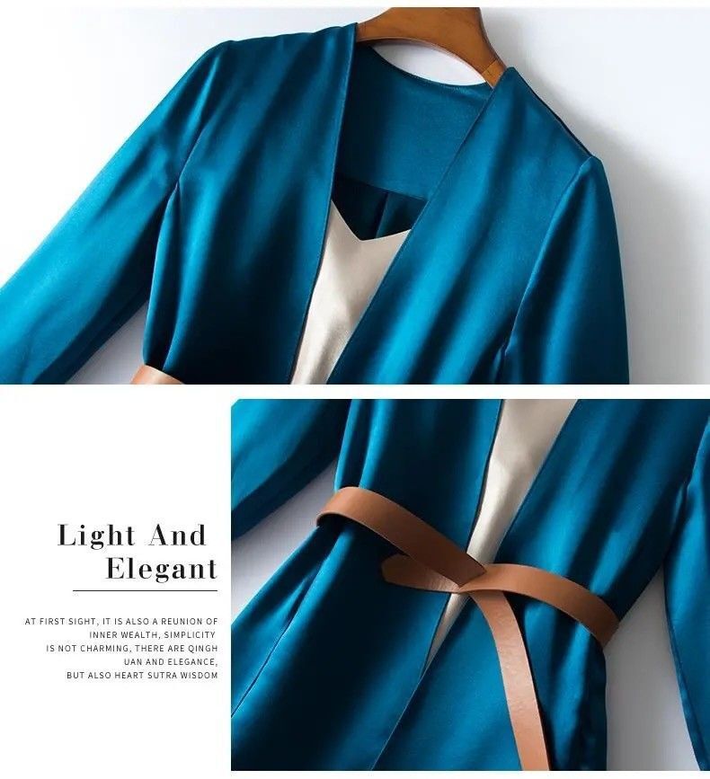 Women Satin Slip Dress Coat 2Pcs Suits elegant Long Dress Formal Dress ...