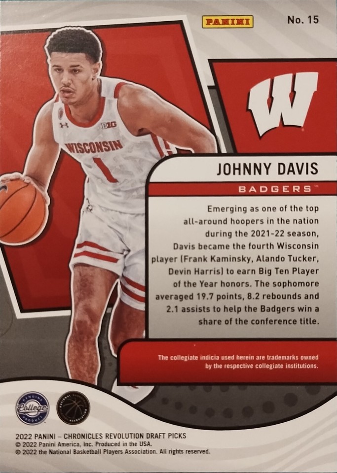 2022-23 Panini Chronicles Revolution Draft Picks Johnny Davis. Rookie ...