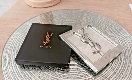 Yves Saint Laurent YSL Logo Silver Makeup Hand Held LTD Edition Mirror ...