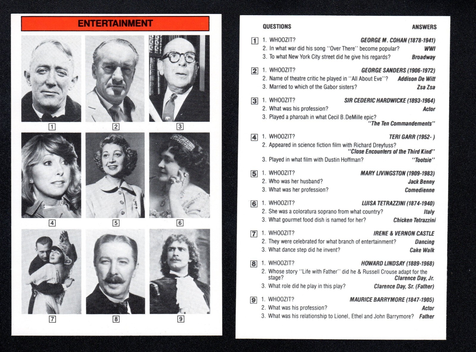 George Cohan Teri Garr Howard Lindsay George Sanders Luisa Tetrazzini ...