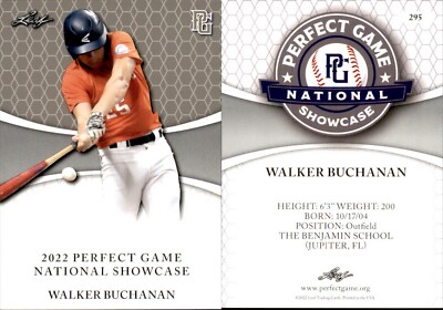 WALKER BUCHANAN 2022 LEAF PERFECT GAME "National Showcase" ROOKIE CARD ...