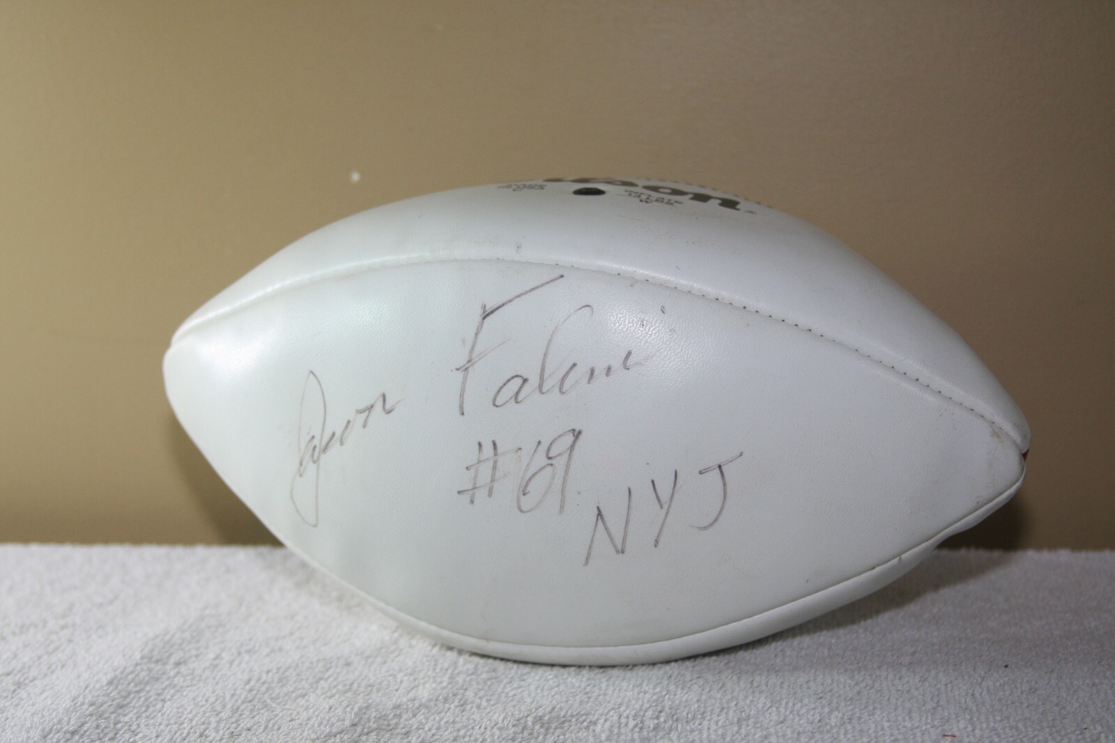 Vtg WILSON NEW YORK JETS FOOTBALL #69 JASON FABINI Signed AUTOGRAPHED ...