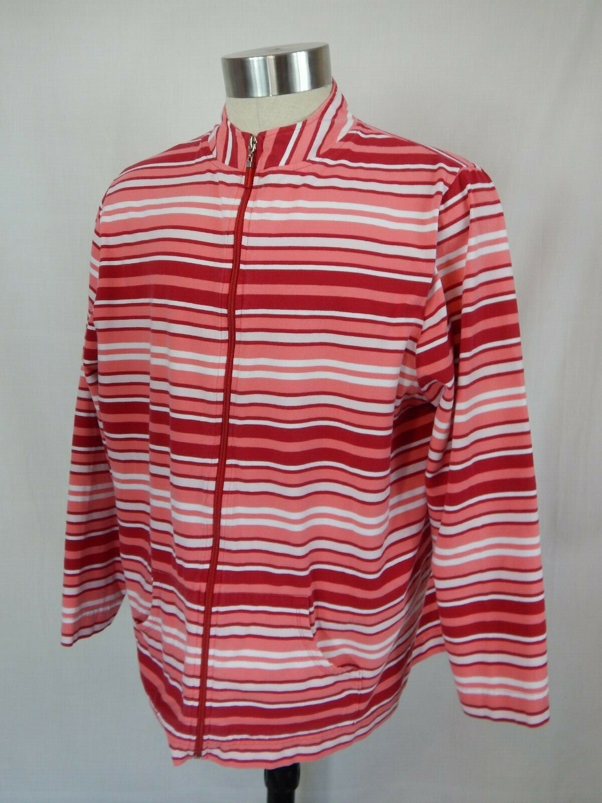Liz & Me Sport Womens Size 1X 18/20 Zippered Track Jacket Pink Red ...