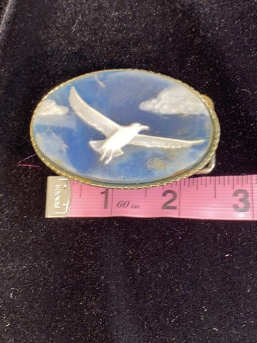 Vintage Carved Incolay Bird Albatross Ships Inlayed Stone Belt Buckle 2 ...