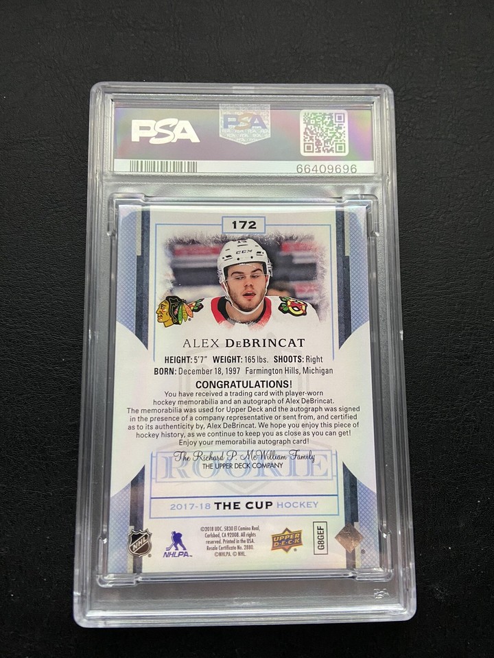 2017-18 Upper Deck The Cup ALEX DEBRINCAT Rookie Patch Auto /99 PSA 8 ...