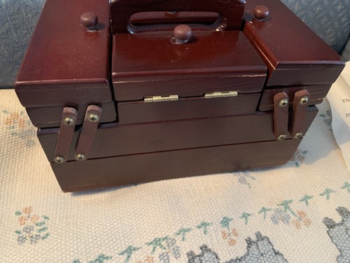 Singer Wood Accordion Small Sewing Box Notions Keepsake Kit 3 TIER W ...