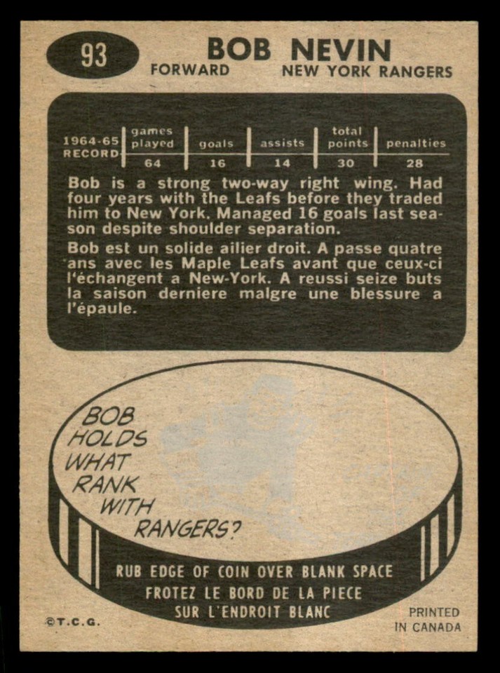 1965-66 Topps - #93 Bob Nevin EX *RC14 | eBay