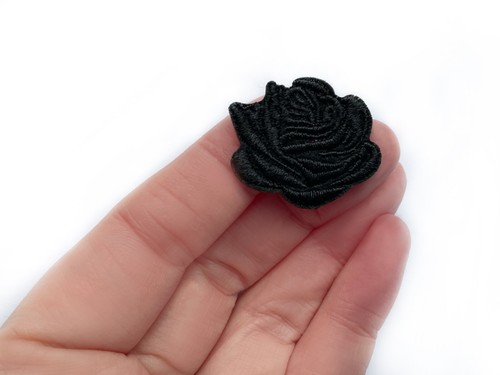 Mini Black Rose Patch, Embroidered Flower Badge , Small Iron On & Sew ...