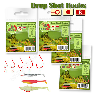 Drop Shot Hooks Wide Gap RED Perch Fishing Soft Lures Micro Fish Bait ...