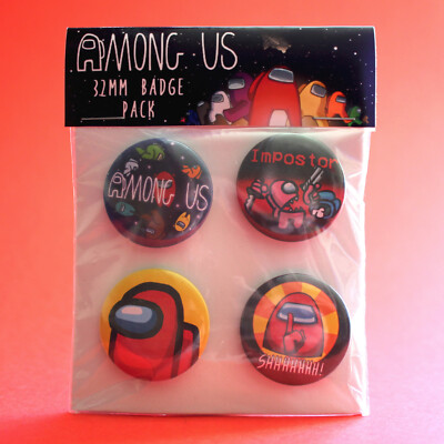 Among Us Game badges pack. Set of 4x 32mm metal pin back button badge ...