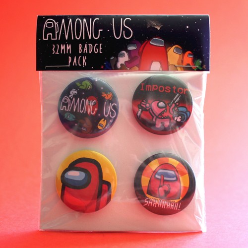 Among Us Game badges pack. Set of 4x 32mm metal pin back button badge ...
