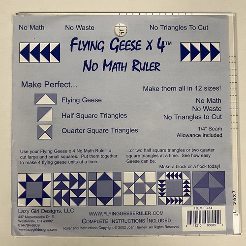 New Flying Geese X 4 No Math Ruler by Lazy Girl Designs Quilting W ...